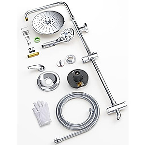 SR SUN RISE 10 Inch Shower Fixtures with 1.8 GPM Rain Showerhead and Hand Shower 27.6" Slide Bar Shower Faucet Set Complete for Easy Reach, Single Handle Design Shower Valve Include, Polished Chrome