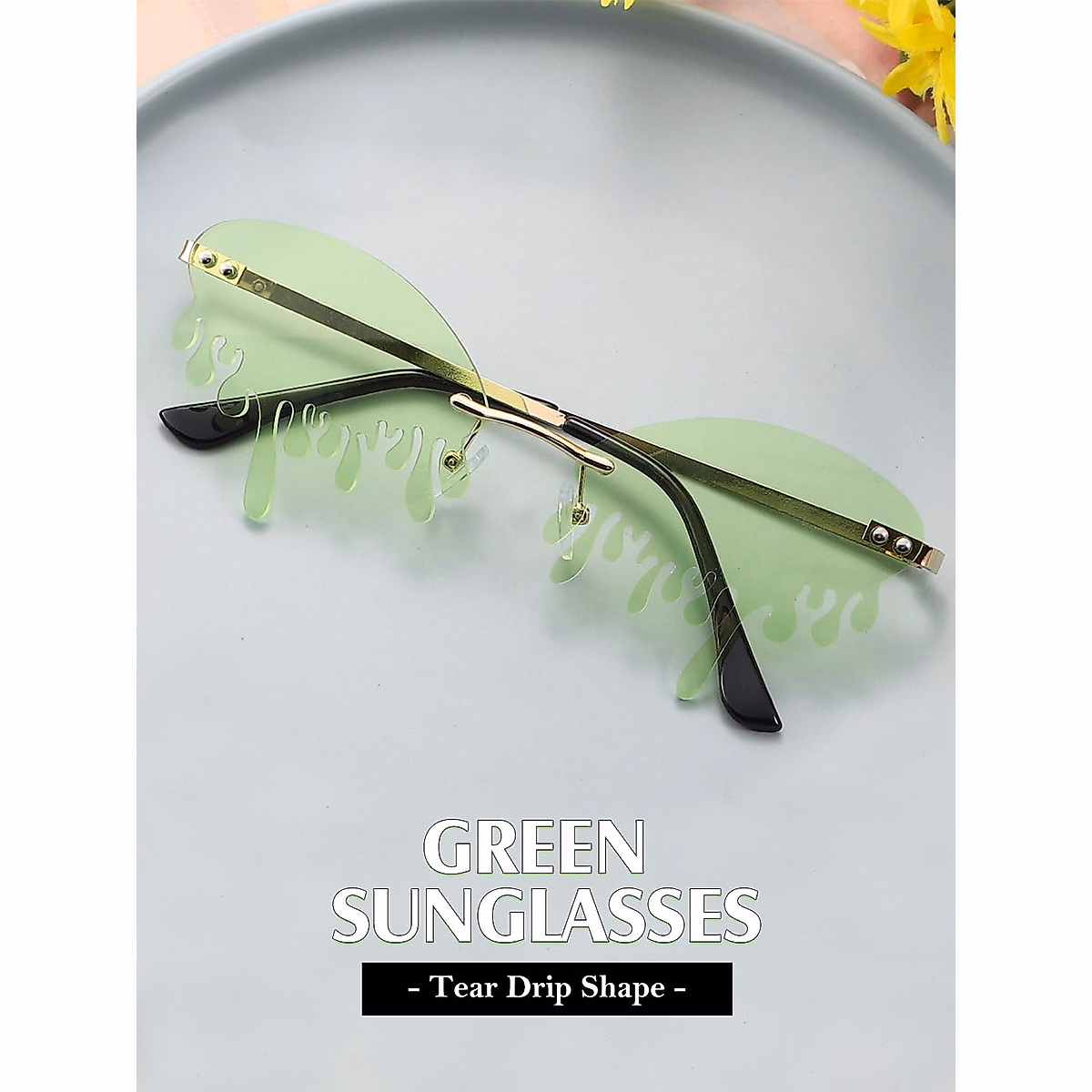 GEMILY Fashion Green Sunglasses Tear Dripping Glasses Novelty Shape Flame Outdoor Eyewear Oval Festival sunglasses for Women and Girls