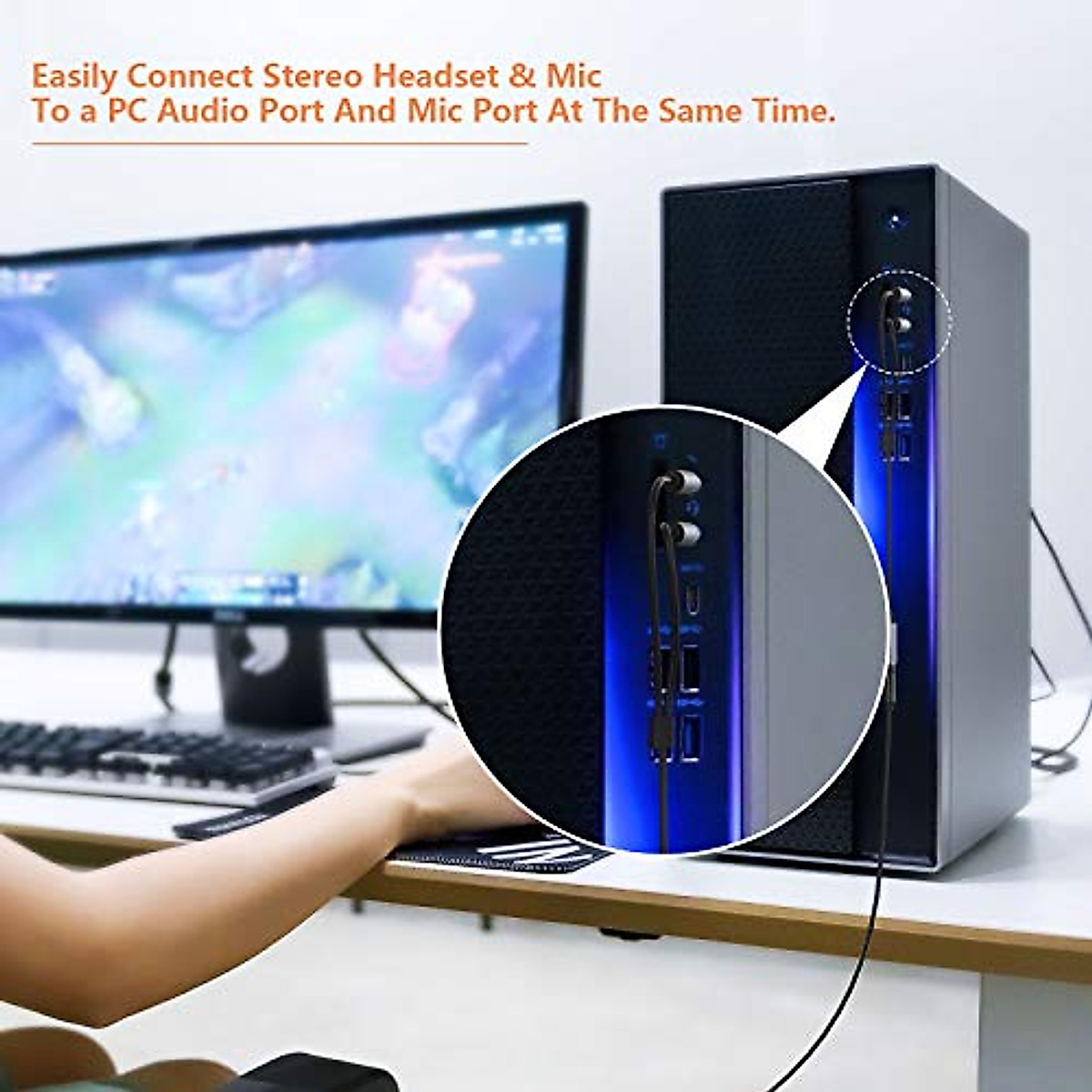 TESmart Headphone Splitter Audio Cable, 3.5mm Female to a Dual Male Headphone/Microphone Y Splitter Audio Adapter for Desktop PC, Laptop with a Combo Audio Port (1-Pack,1FT)