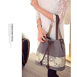 Women Printing Canvas Shoulder Bag Casual Hand Bags Purse Retro Tote Bags (Gray)