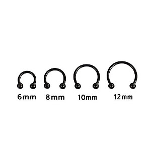 Ruifan 10PCS 16G 8mm CBR Horseshoe Circular Rings Black Titanium Anodized 316L Surgical Steel for Lip, Septum Piercing Jewelry & Cartilage 3mm Balls