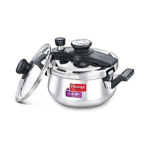 Prestige Clip On Stainless Steel Handi Pressure Cooker with Glass Lid, 5-Liter