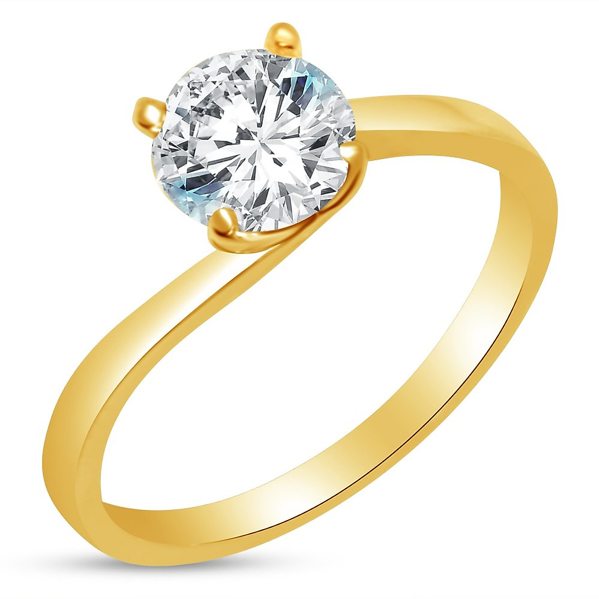 Size - 4.5 - Solid 14k Yellow Gold Round Cut Cross Over Twist Solitaire Wedding Engagement Ring CZ Cubic Zirconia 1.0ct.