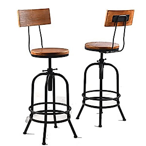 Diwhy 5 Piece Bar Table and Barstool Set Industrial Rectangular Pipe Dining Pub Bar Table and Kitchen Counter Height Adjustable Stool with Backrest Black (1 Table + 4 Chairs)