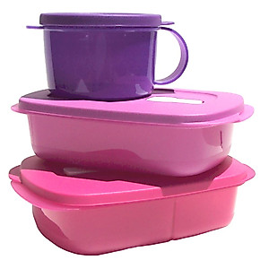 Tupperware Crystalwave 3 Piece Set Microwave Divided Dish Bowl and Mug Pink and Purple