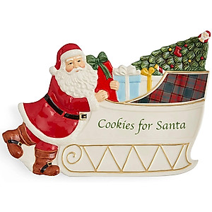 Spode Christmas Tree Collection Figural Santa Sleigh Cookies for Santa Platter | 12 Inch Serving Plate for Cookies, Desserts and Christmas Treats | Made of Dolomite | Perfect Holiday Gift and Christma