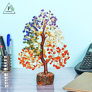 FASHIONZAADI 7 Chakra Tree - Crystal Bonsai Tree - Spiritual Decor - Spiritual Gemstones - Sculptures Home Decor - Crystal Gifts - Gemstone Tree - Tree of Life Decor - Desk Decorations
