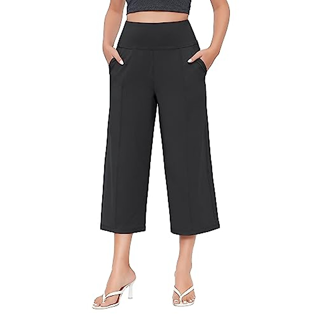 BUBBLELIME Women's Bootleg Yoga Capris Pants High Waist Workout Flare Crop with Pockets - Black_Medium