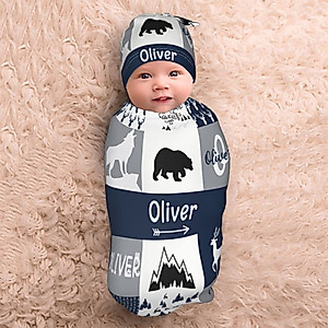 Personalized Baby Swaddle and Hat for Newborn Baby Girls Boys with Name Custom Baby Blankets for Girls Boys Personalized Custom Baby Blankets Personalized Baby Items Girls Boys Gifts