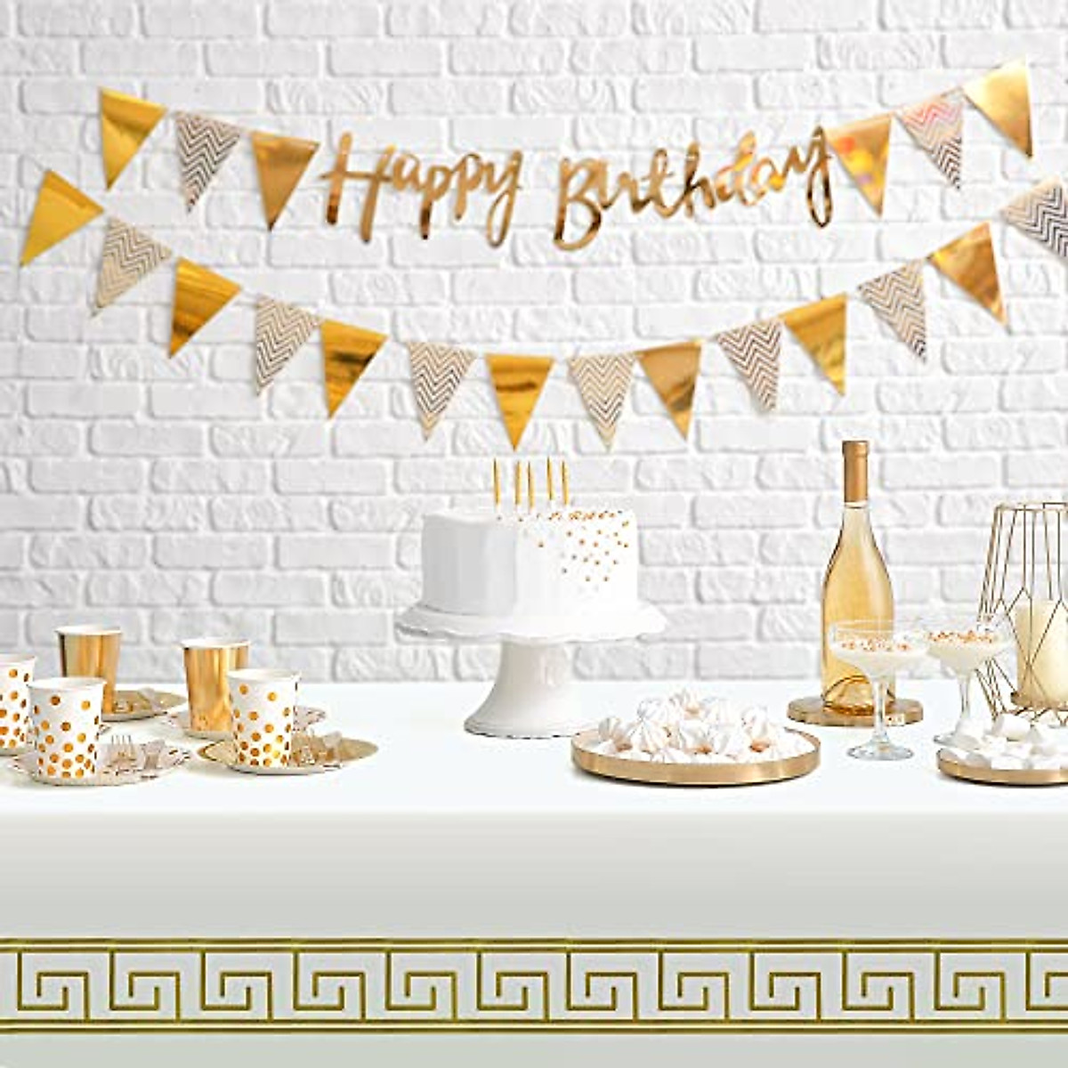 Amatra 4 Pack 108" X 54" Black and Gold Premium Disposable Plastic Tablecloth for 8ft Long Rectangle Tables, Waterproof Covers for Party, Picnic, Banquet & Kid’s Activities