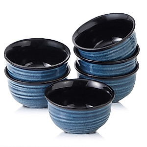 Hasense 10 oz Ceramic Dessert Bowls, Small Ice Cream Bowls, Portion Control Bowls for Kitchen Cereal Soup Rice Side Dishes, Dishwasher Microwave Safe, Set of 6, Blue
