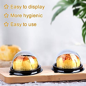 MIAHART 50 Pack Clear Plastic Mini Cupcake Container with 50 Pcs Label Stickers Baking Mini Cake Boxes Muffin Boxes Dome Box Candy Boxes, Black