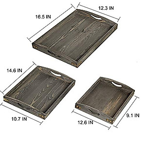 VERGOODR Country Farmhouse Rustic Wood Nesting Dinning Breakfast Serving Trays with Wood Handles, Set of 3,Can Put Food, Fruit, Plates｜Ottoman Decorative Coffee Table Tray (Rock Grey)