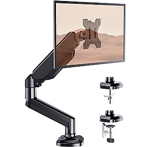 Irongear Single Monitor Arm, Adjustable Gas Spring Monitor Desk Stand, VESA Mount with C Clamp, Grommet Mounting Base, Fit for 13-32" Computer Displays, Holds Up to 17.6 lbs, Swivel Tilt Rotation Arm