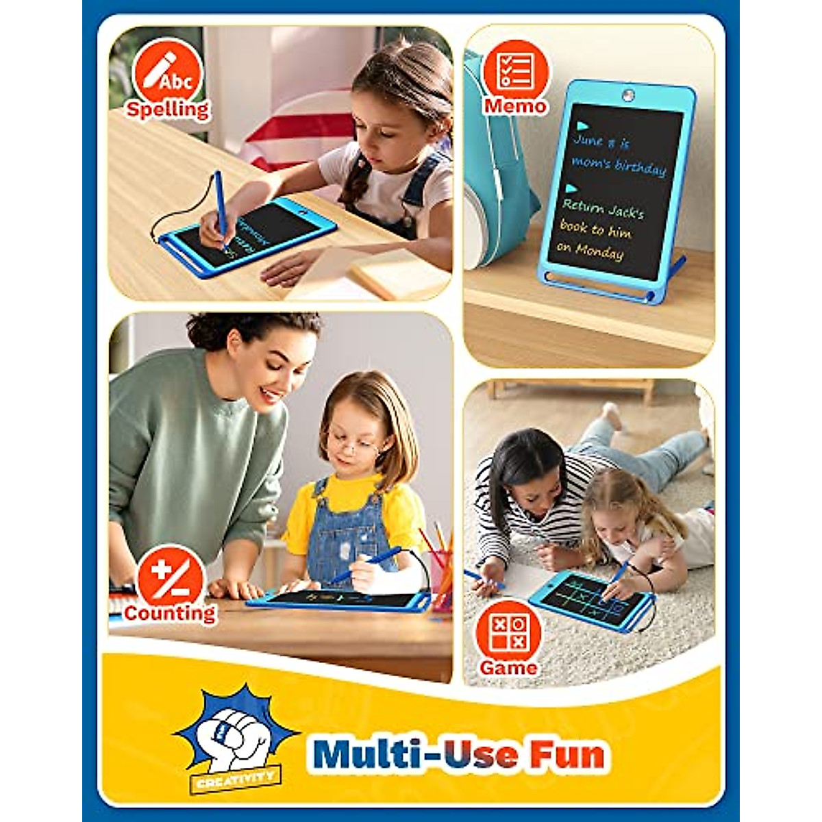 TEKFUN Kids Toys for 2 3 4 Years Old Boys Girls Toddler, 8.5inch LCD Writing Tablet Erasable Drawing Tablet Writing Pads, Kids Travel Learning Toys Boys Girls Birthday Gifts Age 3 4 5 6 7 (Blue)