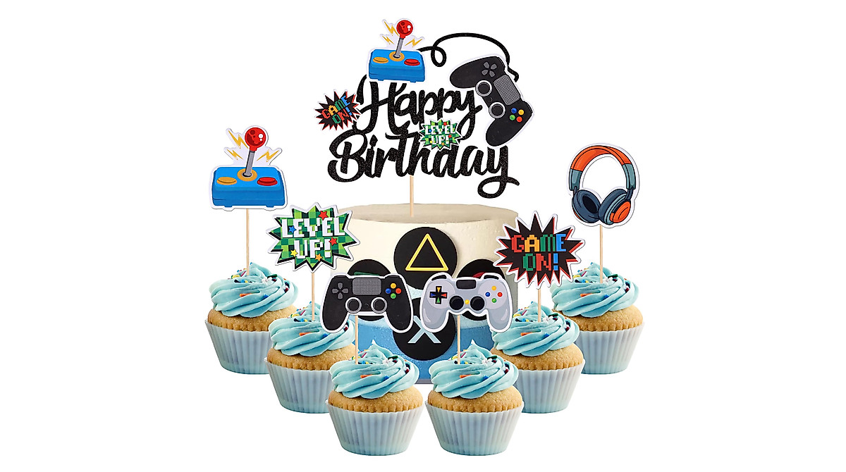 Video Game Cupcake & Cake Toppers - 25 Pcs Kids Party Decor