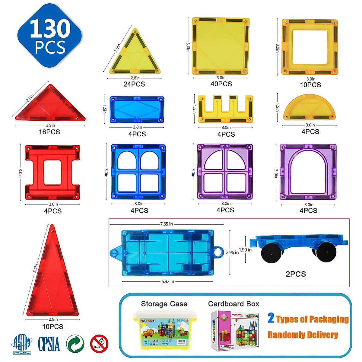 MAGBLOCK Magnetic Tiles Building Blocks 130 Pcs Magnet Tiles for Kids Ages 4-8 Magnetic Toys for Boys and Girls Ages 8-10