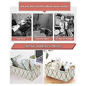 Small Storage Baskets Toy Storage Organizer Rectangle Basket Empty Gift Baskets Shelf Baskets Decorative Storage Basket with Wooden Handles for Keys Makeups Remotes Books