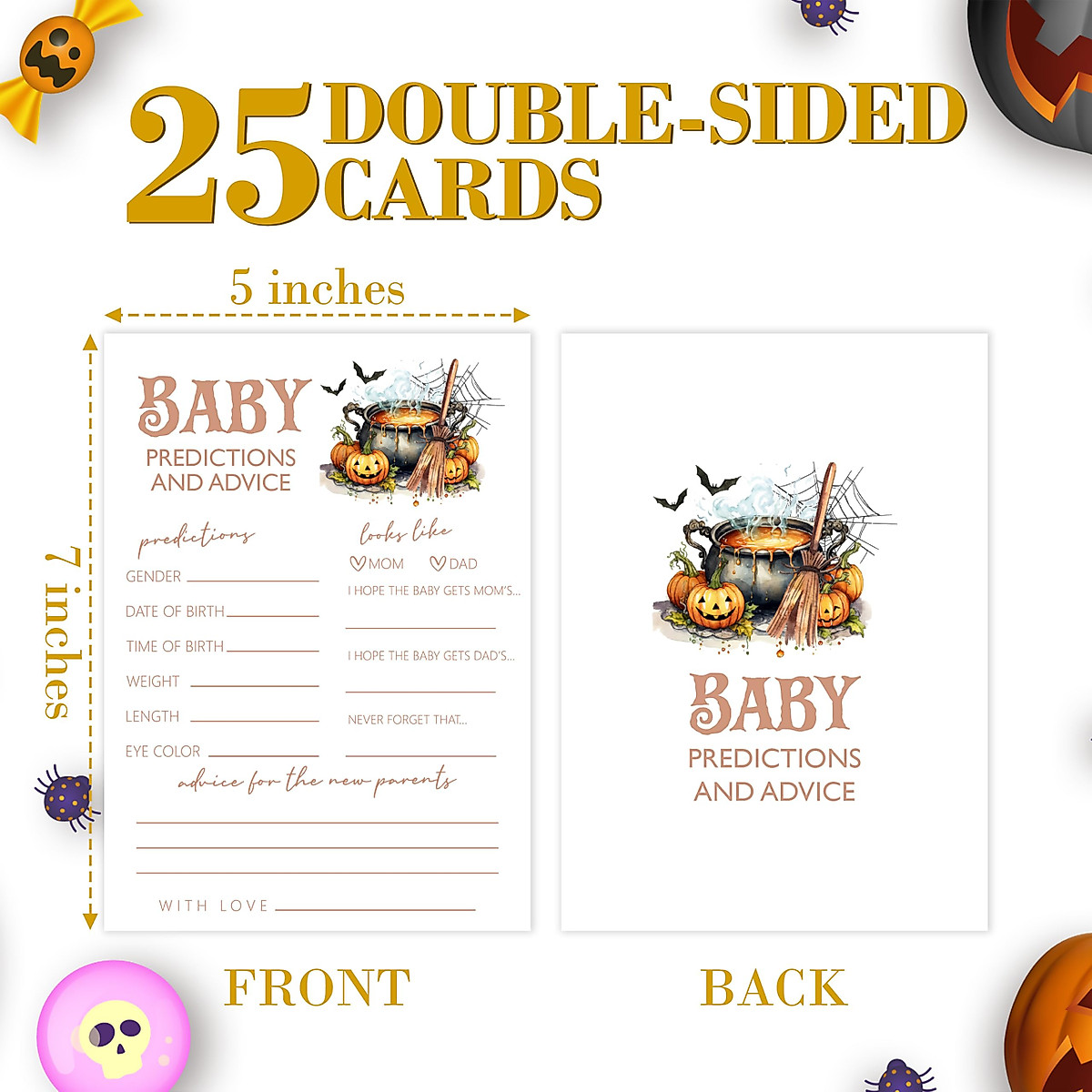TIOFUNO Halloween Baby Shower Games, Baby Predictions and Advice Cards, 5x7 in, Halloween Baby Shower Party Favor Decorations Supplies - A01