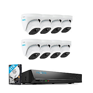 REOLINK 5MP PoE IP Cameras, 8 Specs RLC-520A Bundle 16 Channel PoE NVR 4TB Hard Drive Installed,Outdoor IP Security Surveillance Cameras,100FT Night Vision,Human/Vehicle Detection