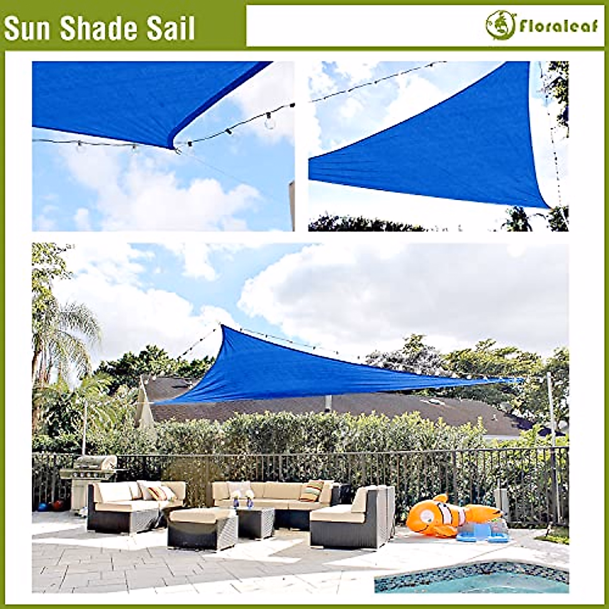 FLORALEAF 12'x12'x12' Sun Shade Sail Triangle Canopy UV Block Sun Shade for Outdoor Patio Garden Backyard Awning