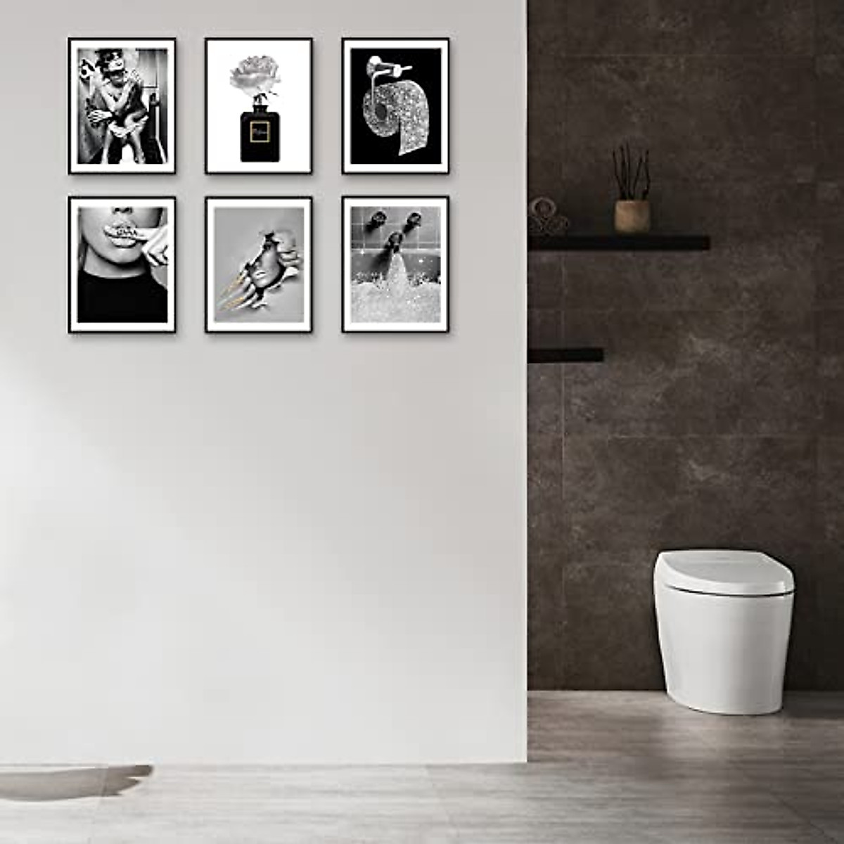 HoozGee Fashion Wall Art Prints Bathroom Wall Decor Silver Grey Glam Tissue Canvas Posters Pictures Photos Bathroom Artwork Wall Black and White Modern Women Funny Bathroom (8"x10" UNFRAMED)