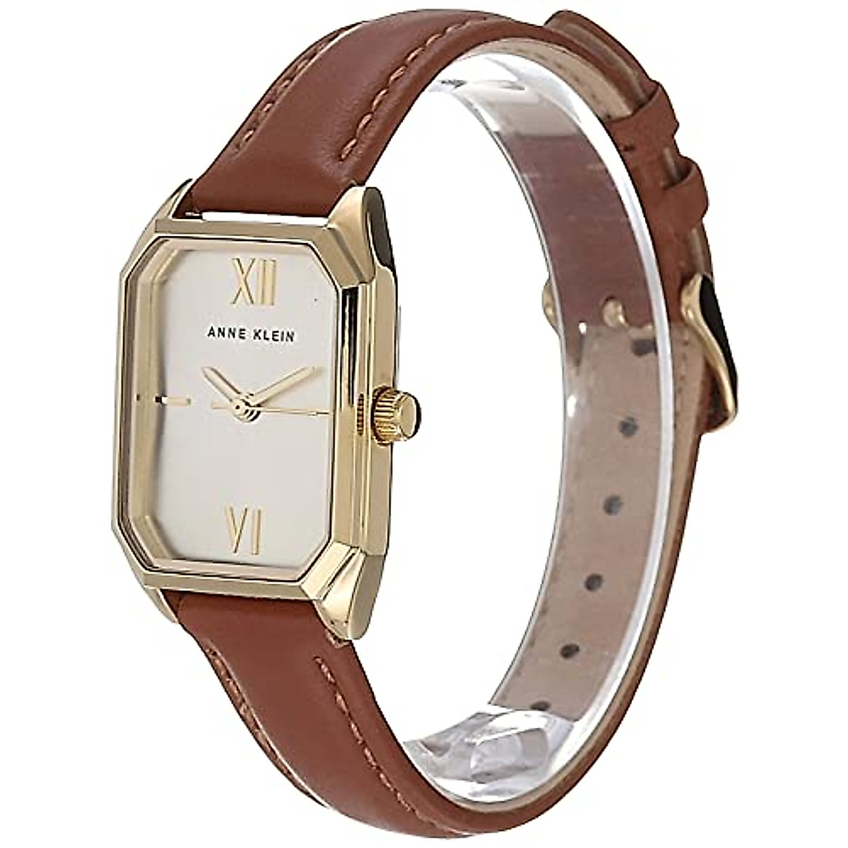 Anne Klein Women Japanese Quartz Dress Watch with Leather Strap, Brown, 13 (Model: AK/3874CHHY)