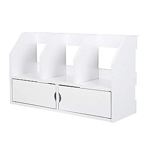 Bookshelf 2 Layer Desktop Bookshelves Countertop Display Shelves 3 Compartment Classification Bookshelf Wood Display Shelf Book Racks for Office Home (Color : White)