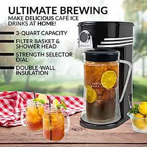Nostalgia 3-Quart Iced Tea & Coffee Brewing System With Double-Insulated Pitcher, Strength Selector & Infuser Chamber, Also Perfect For Lattes, Lemonade, Flavored Water, Black