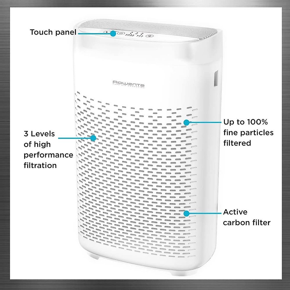 Rowenta Pure Air Essential Home Air Purifier with HEPA & Carbon Filtration removes 99.98% with 3-level filtration, CADR 128 sq/ft, White