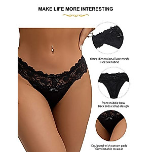ohmydear Lace Thongs for women Seamless Panties Womens Thong Floral Lace Plus Size Underwear Black M-L