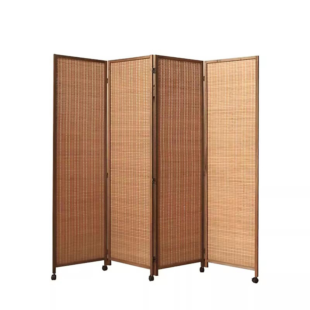 Bamboo Room Divider 4 Panel, Freestanding & Folding Privacy Screen with Swivel Casters, Office Weave Fiber Partition Wall Panels (Color : Brown, Size : Tall 170cm/67 in)