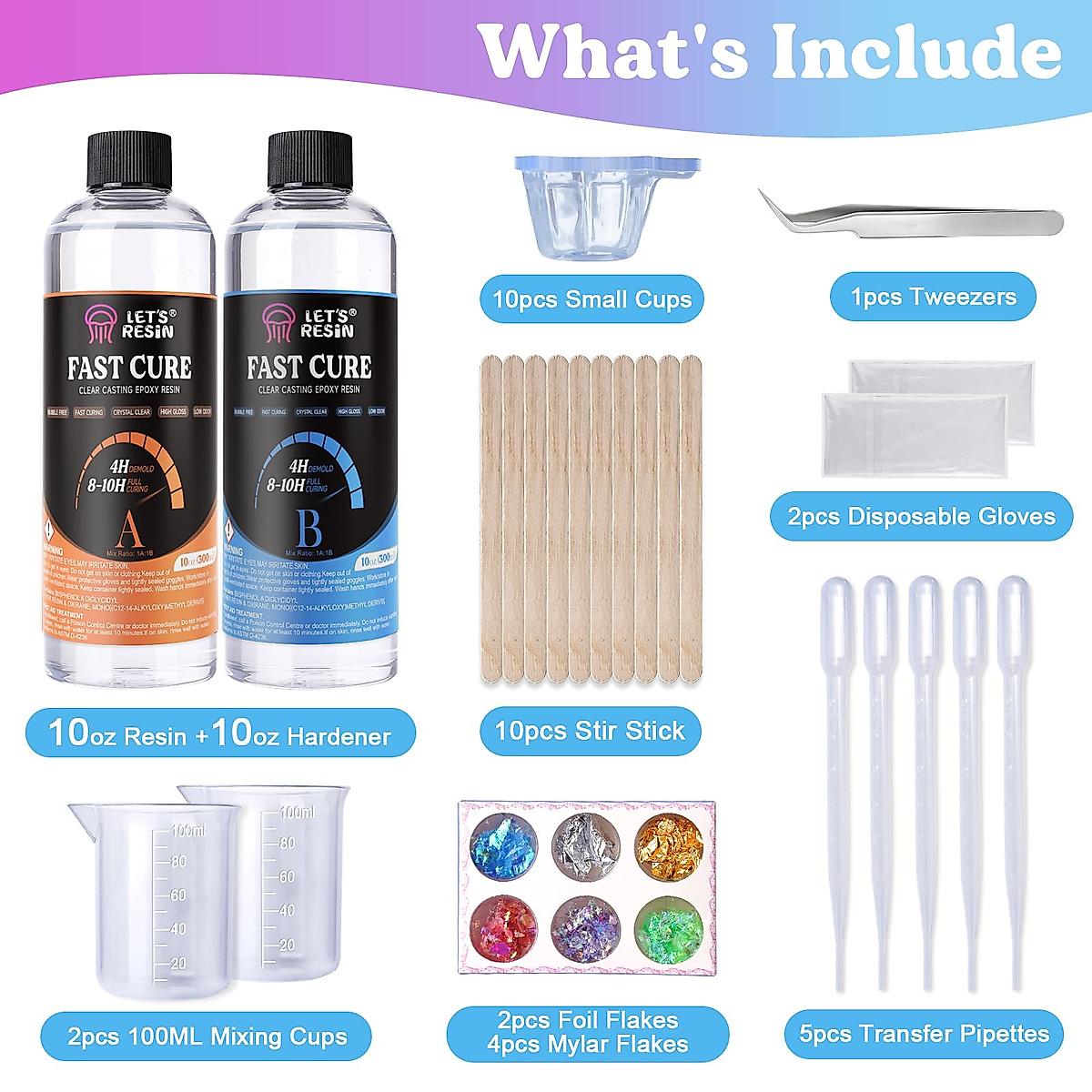 LET'S RESIN Fast Curing Epoxy Resin Kit-4 Hours Demold, 20OZ Quick Cure & Bubble Free Epoxy Resin,Crystal Clear Epoxy Resin for Craft,Art, Resin Supplies with Foil Flake, Resin Cup,Stir Stick