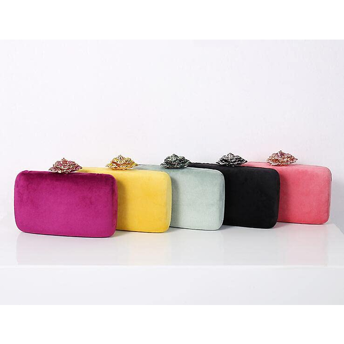 Women Velvet Evening Clutch Bag Beaded Flower Top Cocktail Party Handbag(Mint)