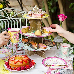 Talking TablesVintage Floral Paper Plates Pack of 24 - Pink, Blue, Yellow, Scalloped Edge, Truly Scrumptious, Disposable Tableware For Birthday, Garden Party, Afternoon Teas, Baby Shower, Wedding