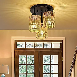 3 Pack Rattan Lamp Shade Small Boho Shades Replacement - Pendant Sconce Shade Ceiling Fan Light Covers Cylinder Woven Lampshade for Floor Lamps Pendant Light Chandelier Wall Sconces Light Fixture