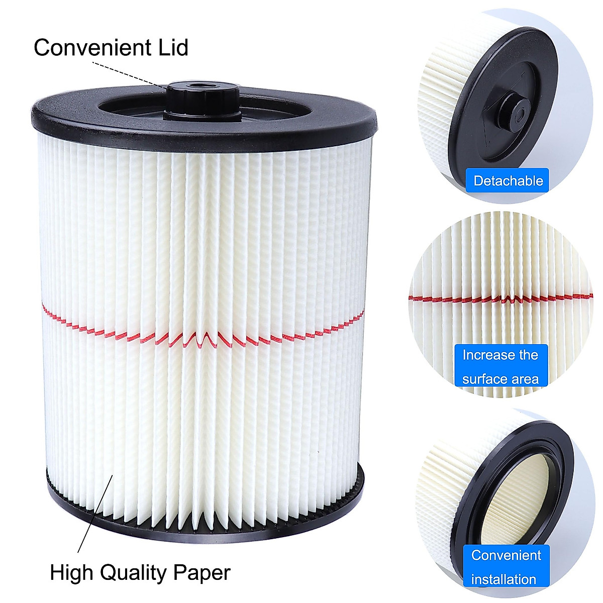 MOCW 2 Pack Red-Stripe Cartridge Filters 17816 9-17816 Compatible with Craftsman Shop Vac Wet/Dry Vacuum Cleaner 5 6 8 12 16 and Large Gallon