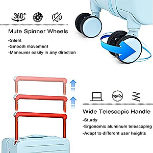 Somago 20 inch Carry On Luggage Wide Handle PC Hardside Rolling Bussiness Travel Suitcase With TSA Lock YKK Zipper&Silent Double Spinner Wheels(Blue)