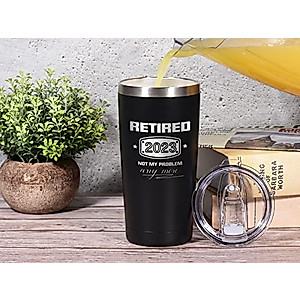 Triwol 2023 Retirement Gifts for Men and Women, Funny Retired 2023 Not My Problem Any More Tumbler Gift 20 oz Black, Retiring Present Ideas for Office Coworkers, Boss, Teacher, Doctor, Husband, Dad