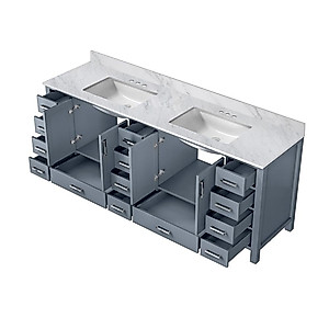Lexora Jacques 84 in. W x 22 in. D Dark Grey Double Bath Vanity and Carrara Marble Top