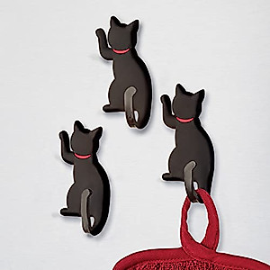 Collections Etc Unique Black Cat Magnet Hooks Attaches to Any Magnetic Surface - Gift Idea for Cat Lovers - Set of 3