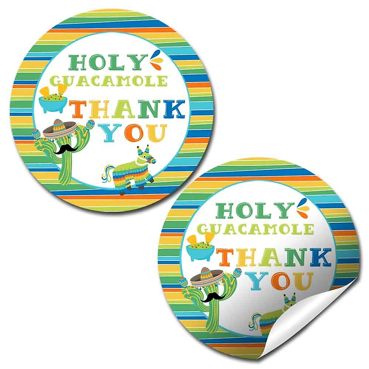 Holy Guacamole Fiesta Celebration Thank You Sticker Labels for Boys, 40 2" Party Circle Stickers by AmandaCreation, Great for Party Favors, Envelope Seals & Goodie Bags