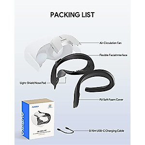 AUBIKA Cooling Fan + Removable Face Pad for Meta/Oculus Quest 2 Accessories, Facial Interface with Soft Sweatproof PU Cover, Air Circulation to Anti Fogging and Reduce Facial Stuffiness