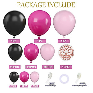 Black Pink Rose Red Balloon Arch Kit-106 Pcs Roes Red Pink Black Confetti Balloons for Girls Women Oh La La Baby Shower Birthday Paris Theme Party Supplies