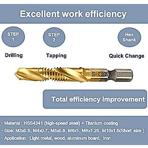 aiyun 6 Pack Titanium Combination Drill Tap Bits Set M3-M10 Metric Drill and Tap Set