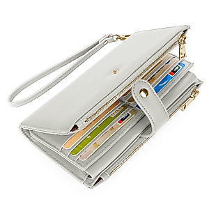 YALUXE Leather Wallets for Women Double Zipper Pockets Phone Holder 22 Card Slots Organizer Billfold with ID Window