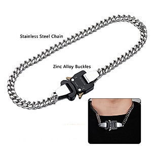 SU LIFE 20" Stainless Steel Chain Necklace Cuban Link and Side Release Buckle Necklace for Hip Hop Men Women