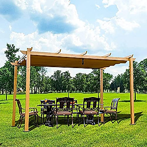 Domi 10' X 13' Outdoor Retractable Pergola Canopy, Aluminum Patio Pergola, Sun Shade Shelter for Backyards, Gardens, Patios, Deck, Ideal for BBQ, Party, Beach and More, Wood-Looking