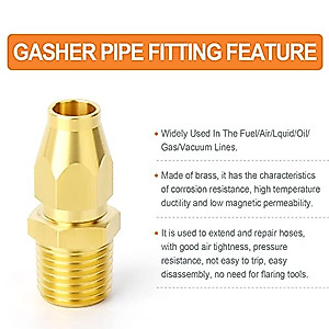 GASHER 5PCS Brass Pneumatic Replacement Fitting, Reusable Hose End Repair Fitting 1/4" Barb（Suitable for 1/4" ID，5/16" OD air hose) x 3/8" NPT Rigid