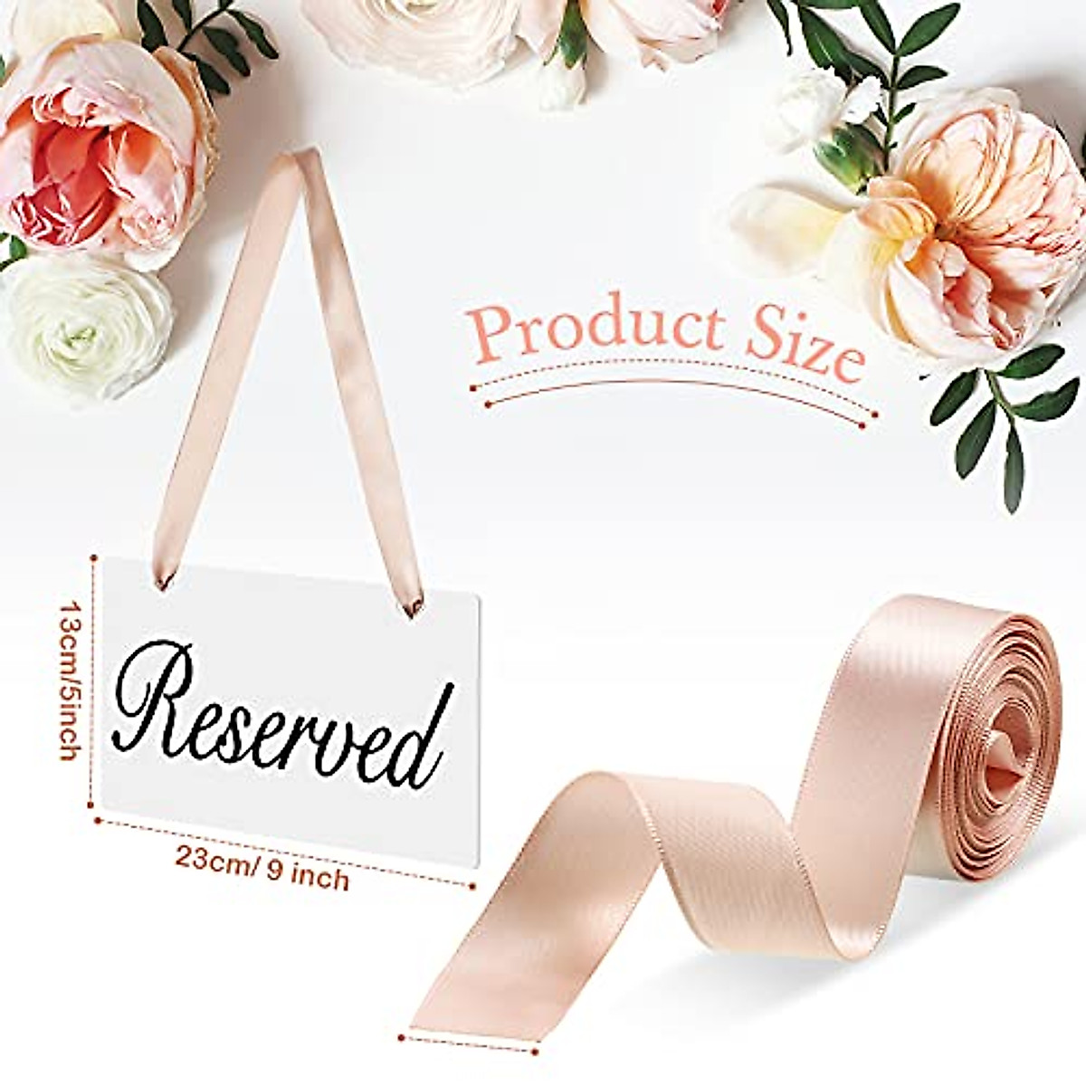 Blulu 6 Pieces Wooden Reserved Signs Hanging White Wood Signs Wedding Chair Seating Handmade Signage Rustic Style Wood Signs, 1 roll Light Coffee Color Ribbon for Wedding and Restaurant Use